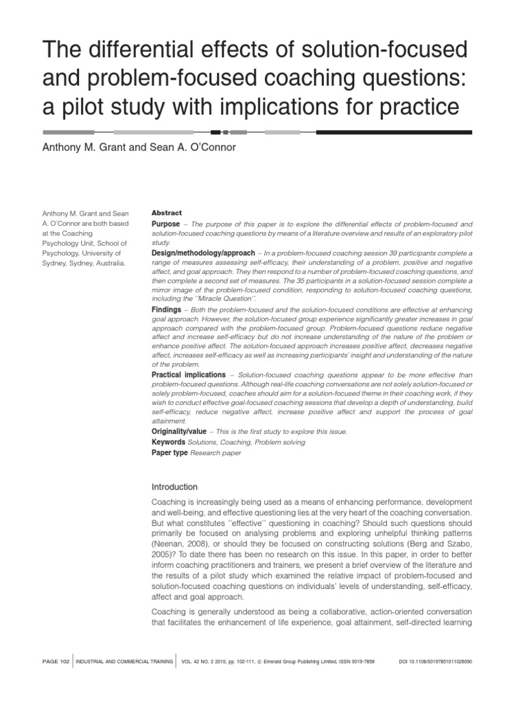 Solution-Focused vs. Problem-Focused Coaching | PDF | Affect ...