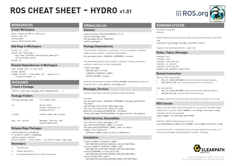ROS Cheat Sheet v1.01 1 | PDF | Computer Programming | System Software