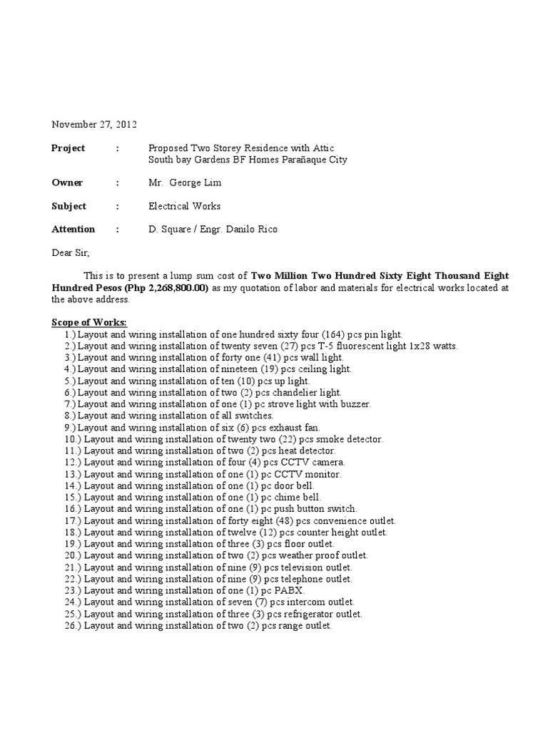 Sample Proposal of Subcontractor To GenCon | PDF | Equipment ...