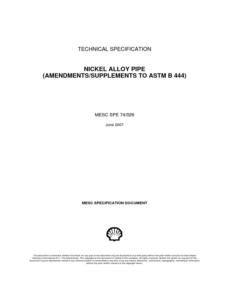 MESC SPE 74-026, June 2007 - Nickel Alloy Pipe To ASTM B444 | PDF ...