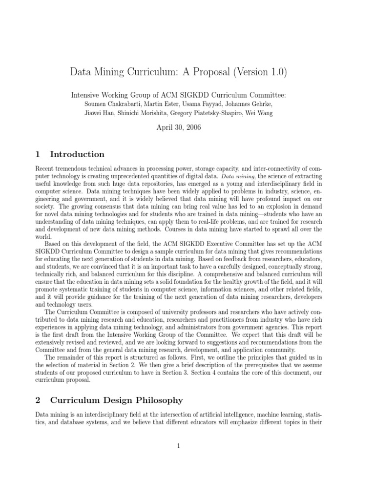 Data Mining Curriculum Proposal | PDF | Data Mining | Cluster Analysis
