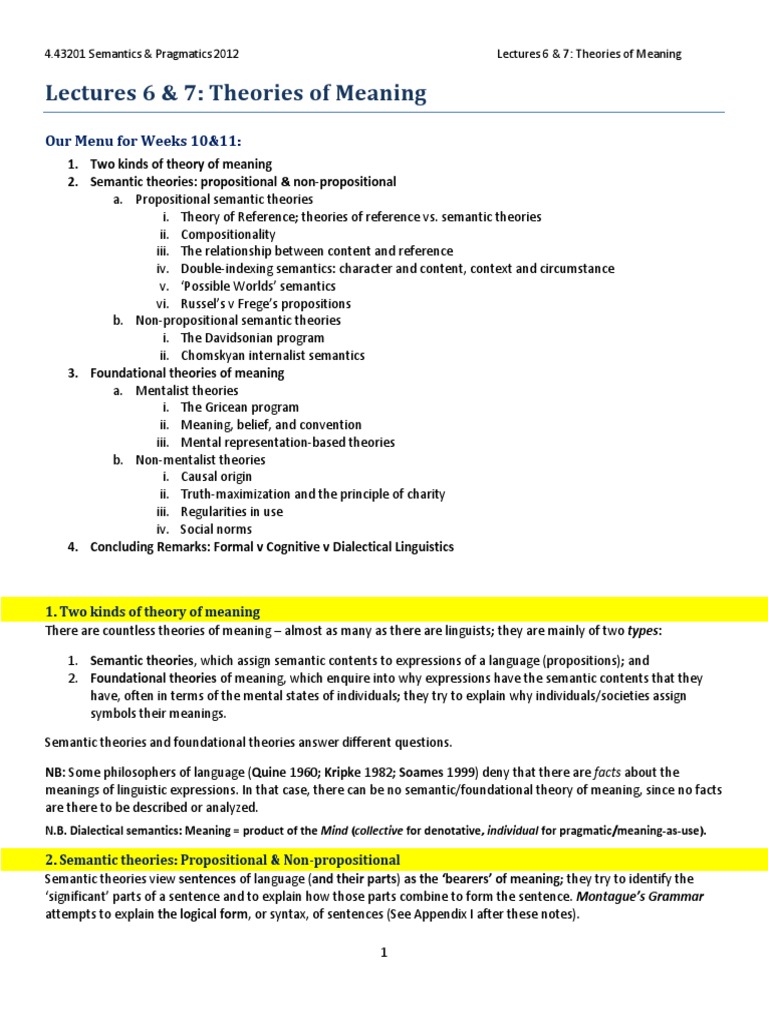 SP 6 - Theories of Meaning | PDF | Semantics | Philosophical Movements