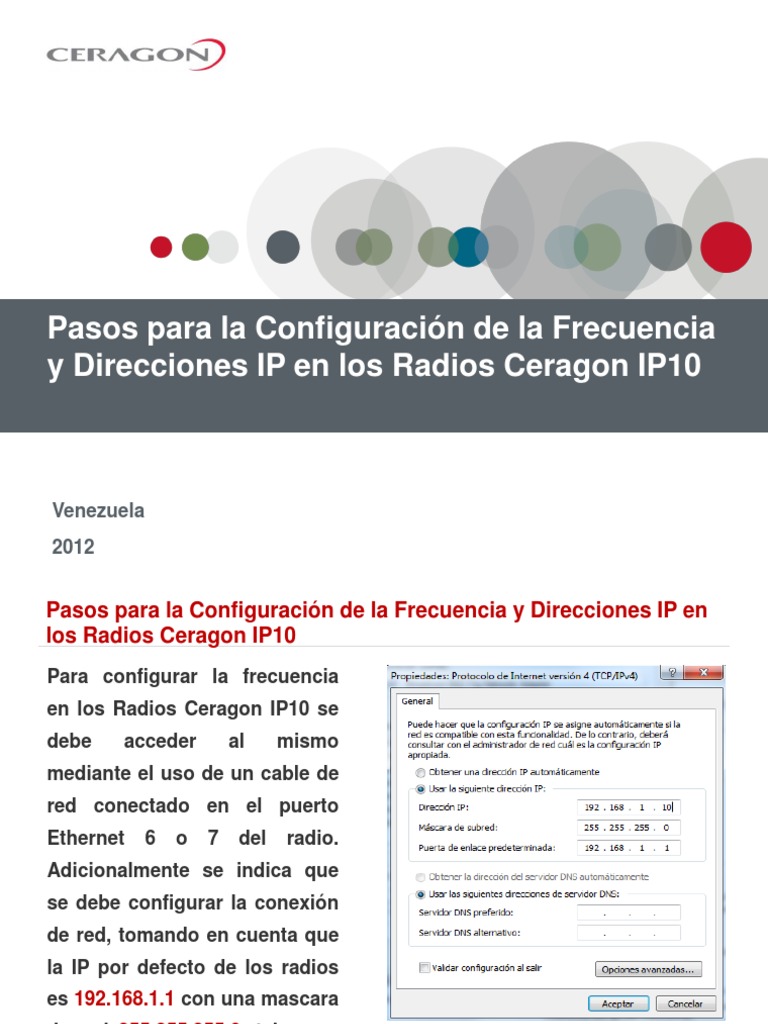 Pasos para La Configuracion de La Frecuencia y Direcciones IP en Los Radios Ceragon IP10 | PDF ...