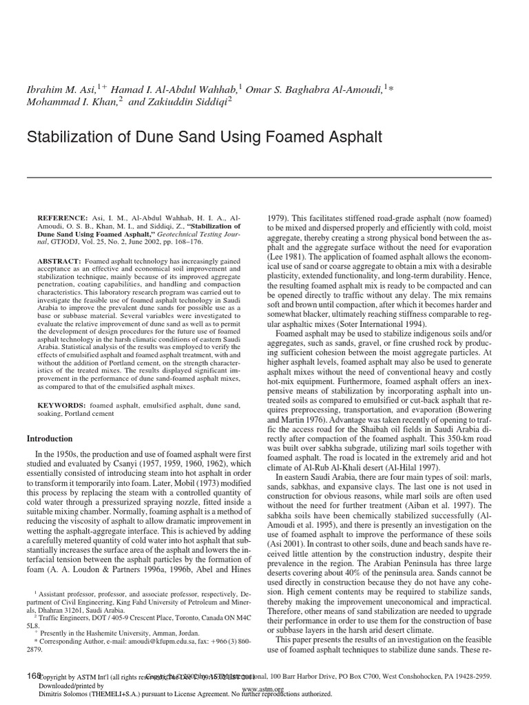 Stabilization of Dune Sand Using Foamed Asphalt | PDF | P Value | Asphalt