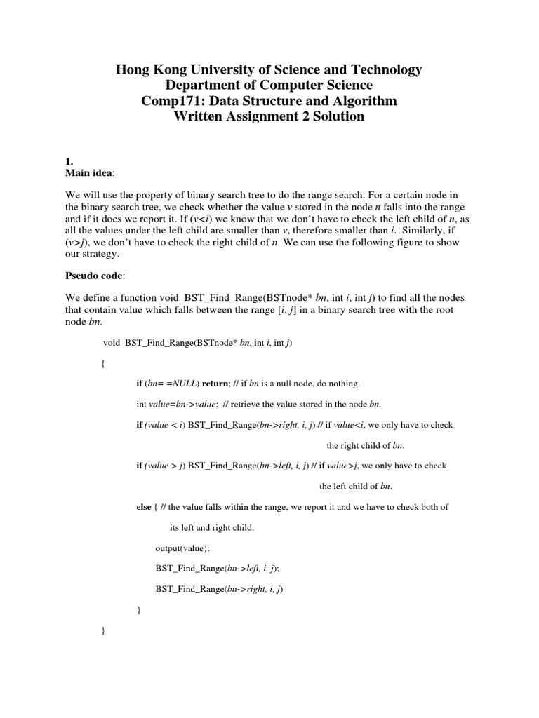 Hong Kong University of Science and Technology Department of Computer Science Comp171: Data ...