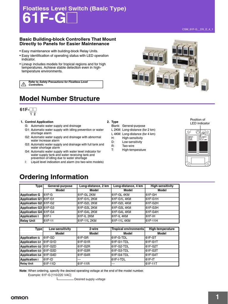 Omron 61F-G Floatless Level Switch | PDF | Relay | Manufactured Goods