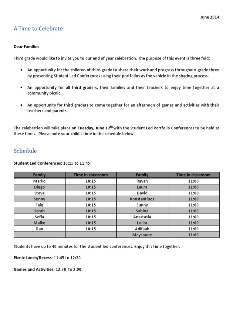 Grade 3 Portfolio Conferences 2013-14 | PDF | Teachers | Quality Of Life