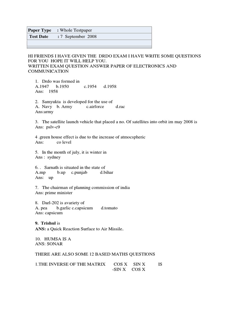 DRDO question paper | Communications Protocols | Electrical Engineering