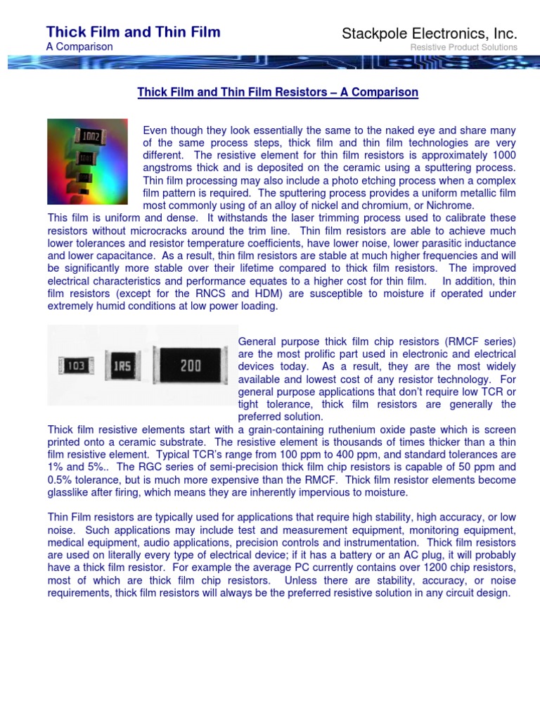 Thick Film and Thin Film: Stackpole Electronics, Inc | PDF | Thin Film ...