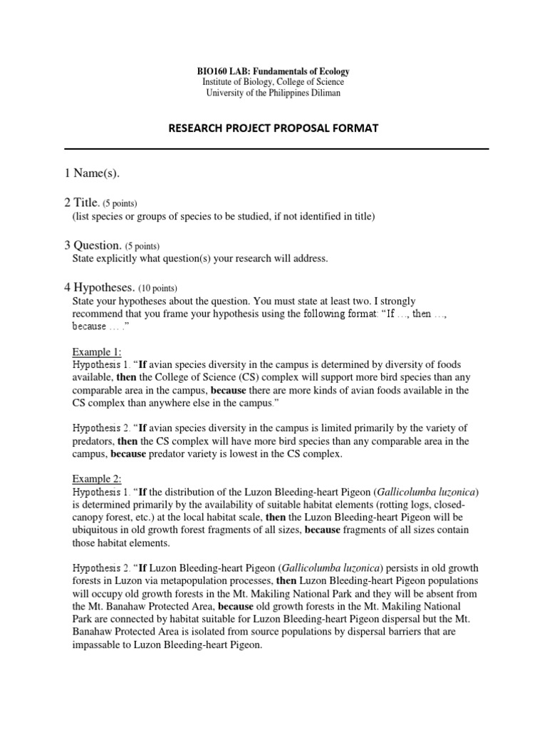 Bio 160 Research Project Proposal Format | PDF | Hypothesis | Data Analysis