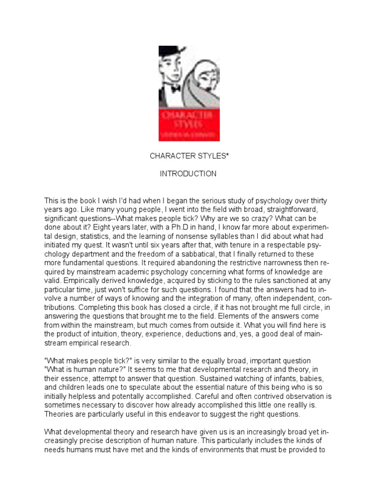 Character Styles Introduction | PDF | Child Development | Relationships