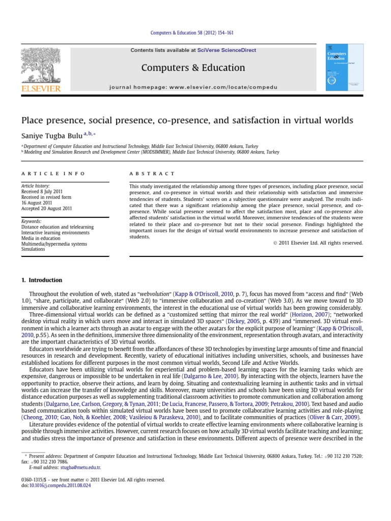Place Presence, Social Presence, Co-Presence, and Satisfaction in ...