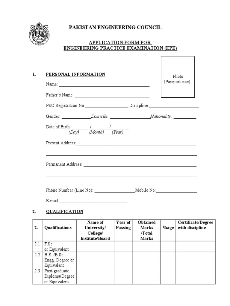 Application Form For Epe | PDF | Engineering | Academic Degree