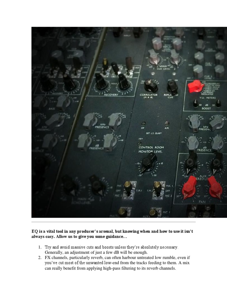 20 Useful EQ Tips | PDF | Equalization (Audio) | Drum Kit