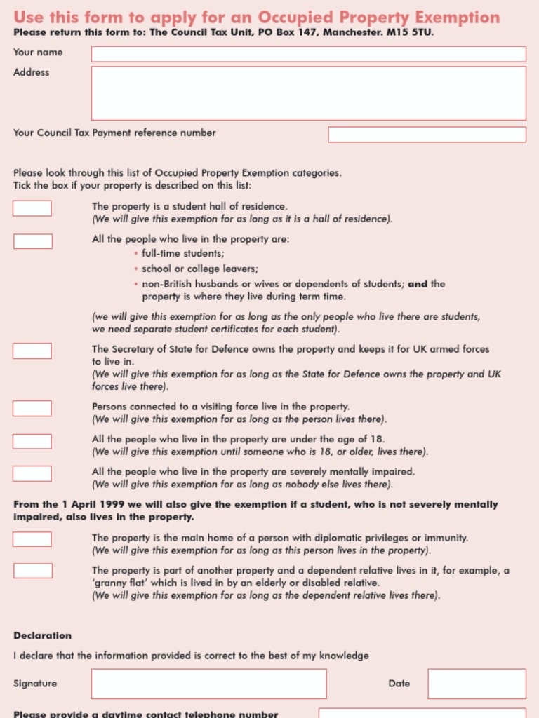 Use This Form To Apply For An Occupied Property Exemption | PDF ...
