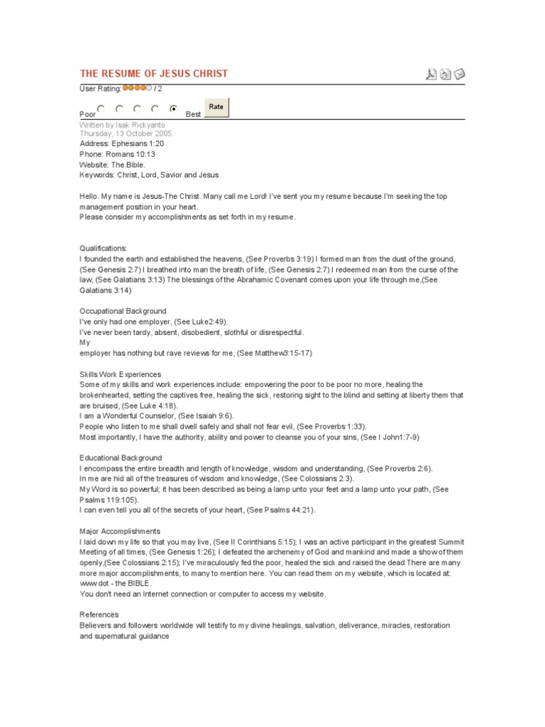 The Resume of Jesus Christ | PDF | Wisdom | Miracle