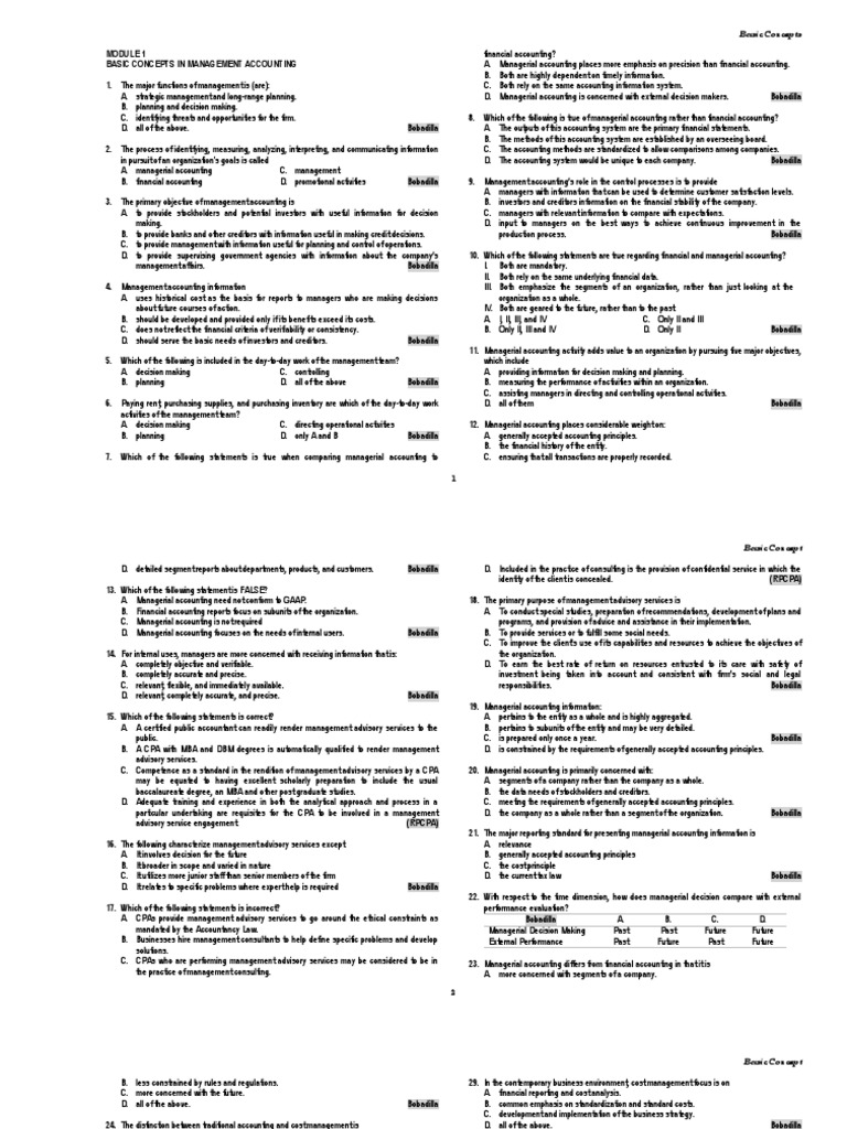 MAS Basic Concepts - Bobadilla | PDF | Management Accounting | Cost ...