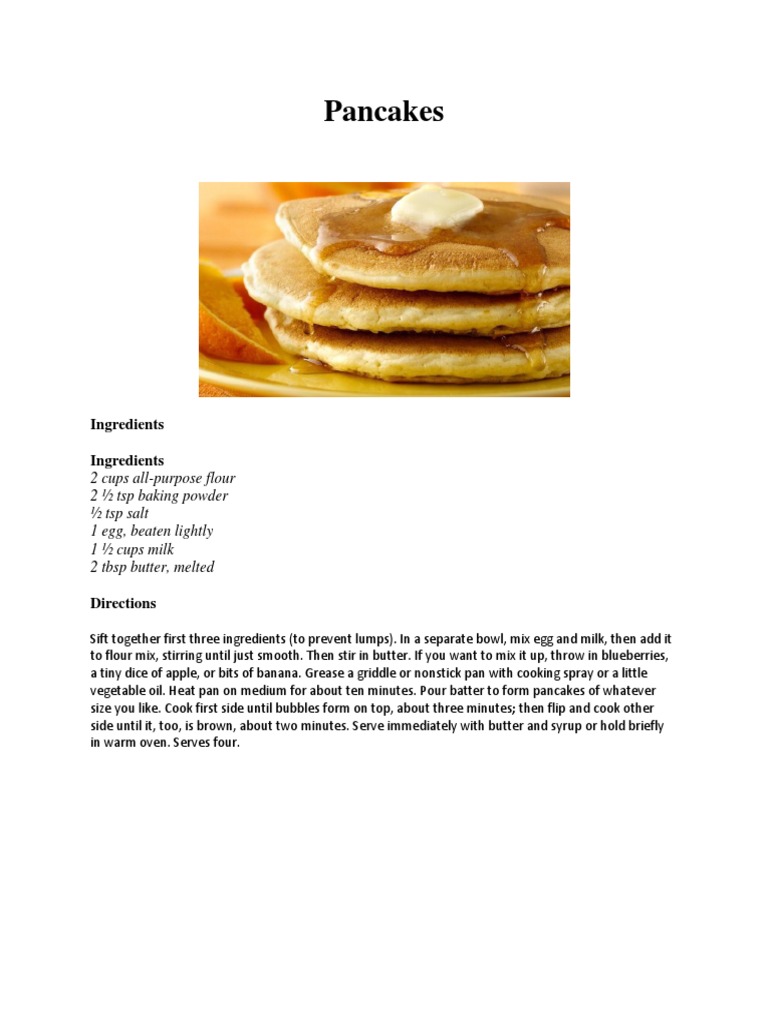 Pancakes: Ingredients Ingredients | PDF