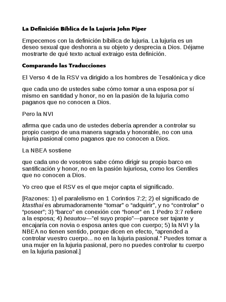 La Definición Bíblica de La Lujuria | PDF | Lujuria | Fe