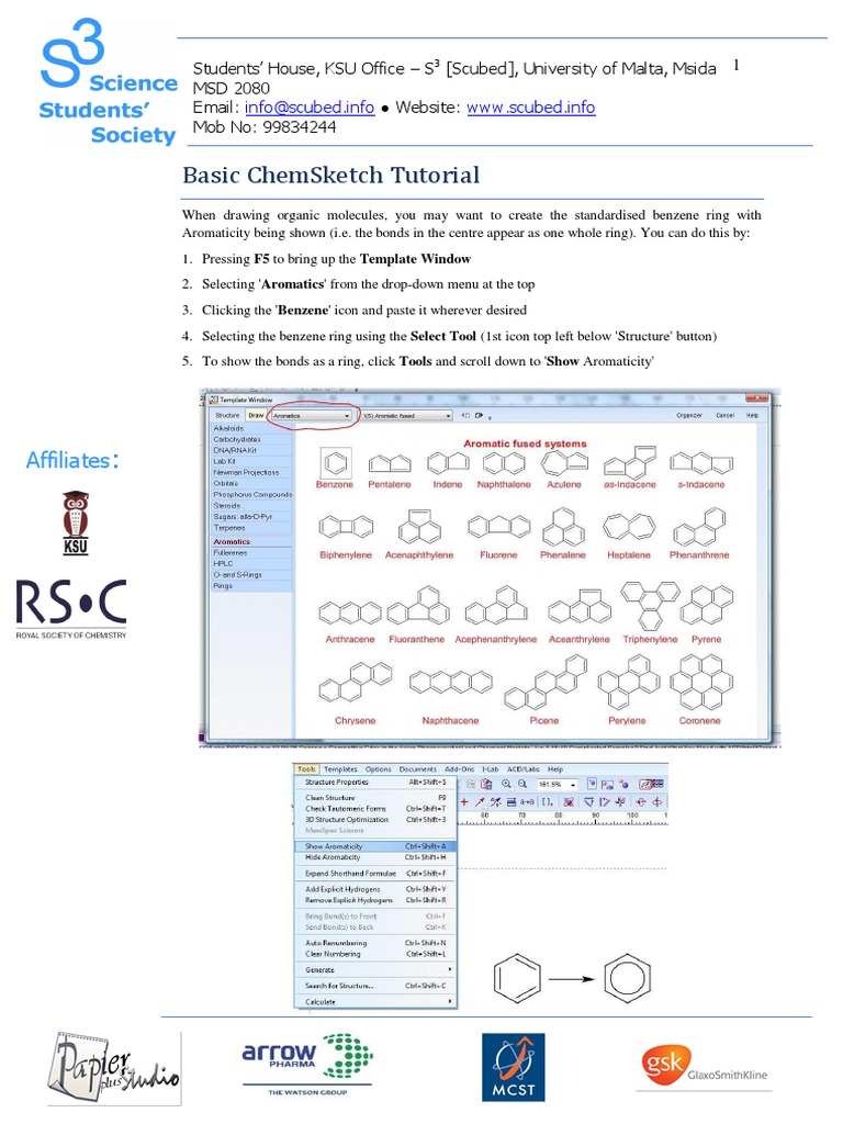 Chemsketch Tutorial | PDF | Aromaticity | Benzene