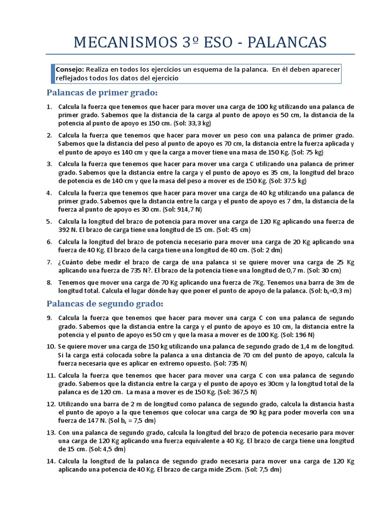 Ejercicios Palancas 3º Eso | PDF