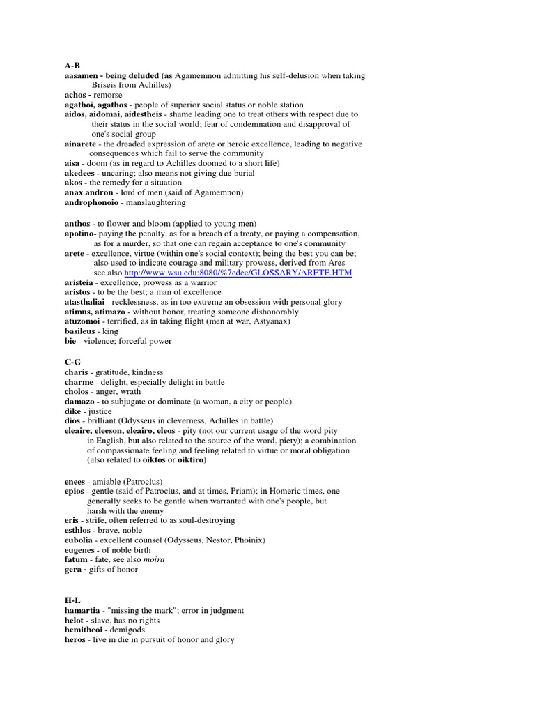 Greek Glossary | PDF | Achilles | Iliad