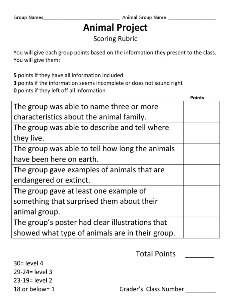 Animal Project Rubric | PDF | Teaching Methods & Materials