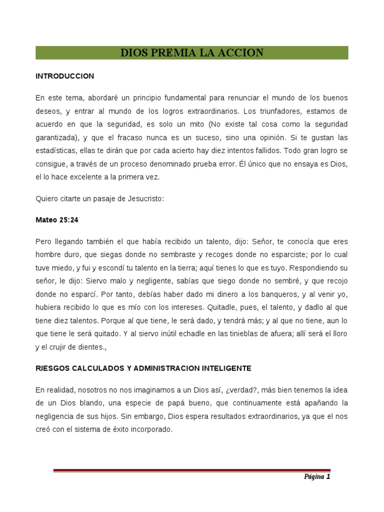 Dios Premia la Acción y el Riesgo | PDF | Crecimiento personal y ...