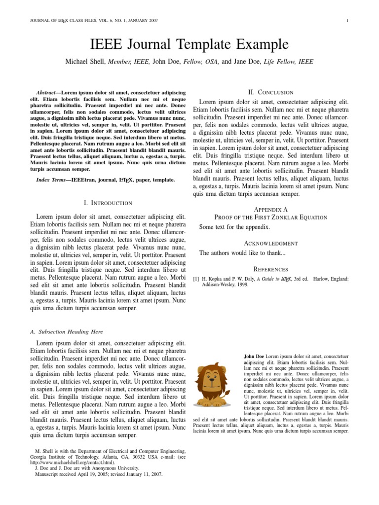 Template for IEEE Journal Articles Demonstrating Latex Formatting and ...