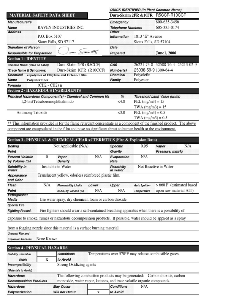 Msds Poly Sheeting FR Ply610fr | PDF | Combustion | Chemical Substances
