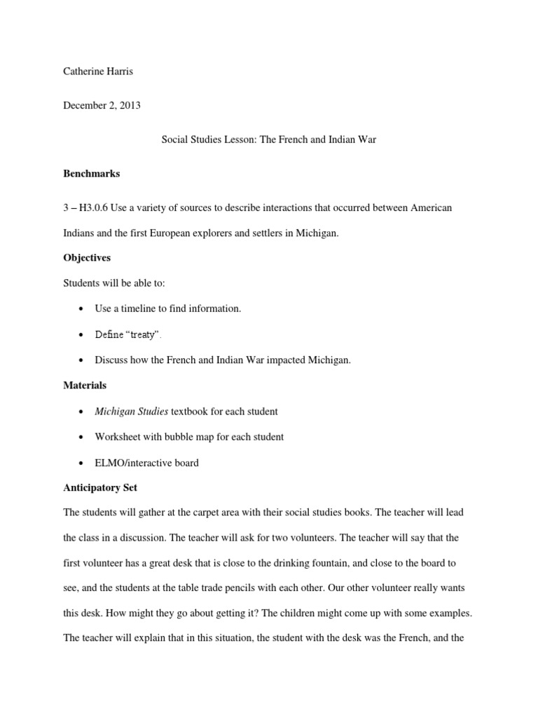 French and Indian War Lesson Plan | PDF | Reading Comprehension ...