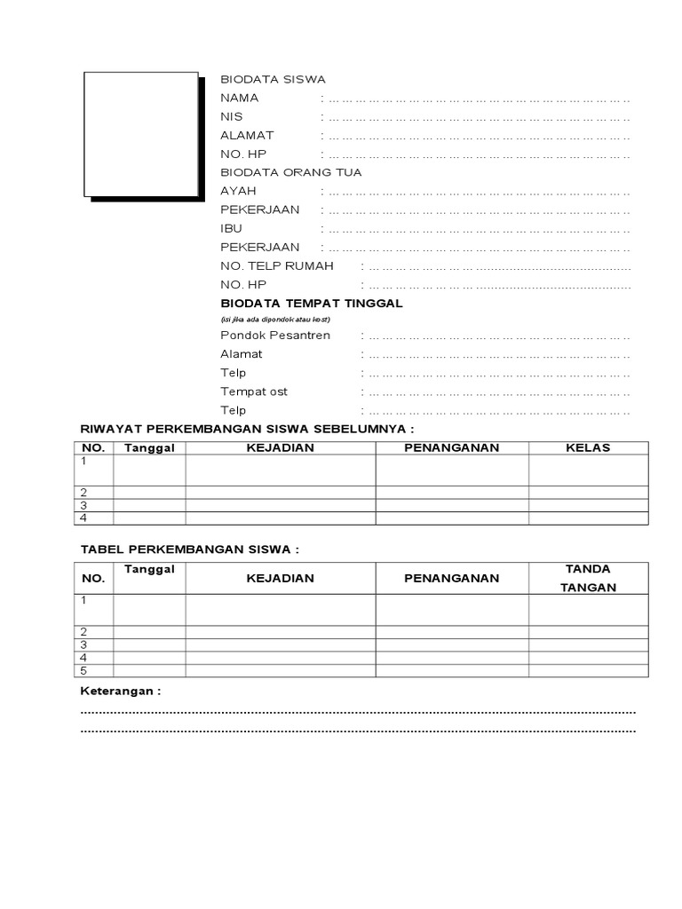 Biodata Buku Wali Kelas | PDF