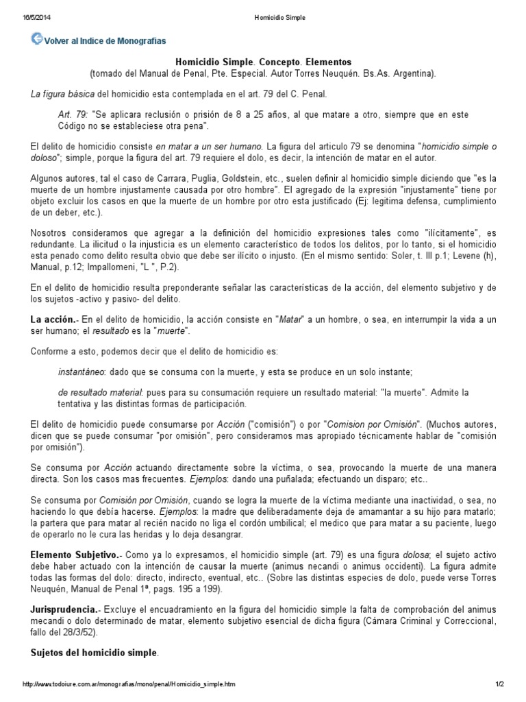 Homicidio Simple.pdf | Homicidio | Intención (Derecho Penal)
