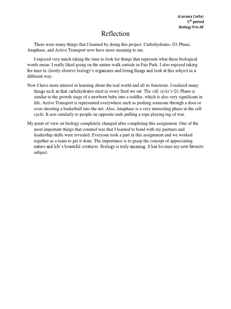 Biology Project Reflection Insights | PDF