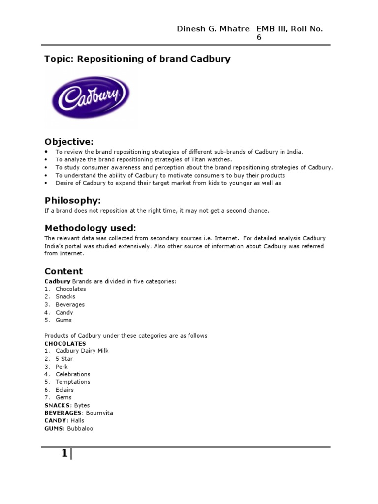Cadbury Brand Repositioning Strategies | PDF | Cooking, Food & Wine