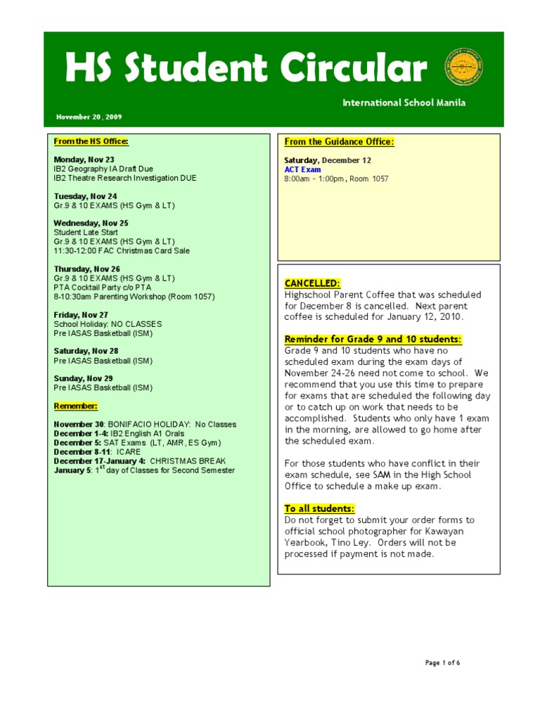 Student Circular Nov 20 | PDF | Summer Sports | Ball Games