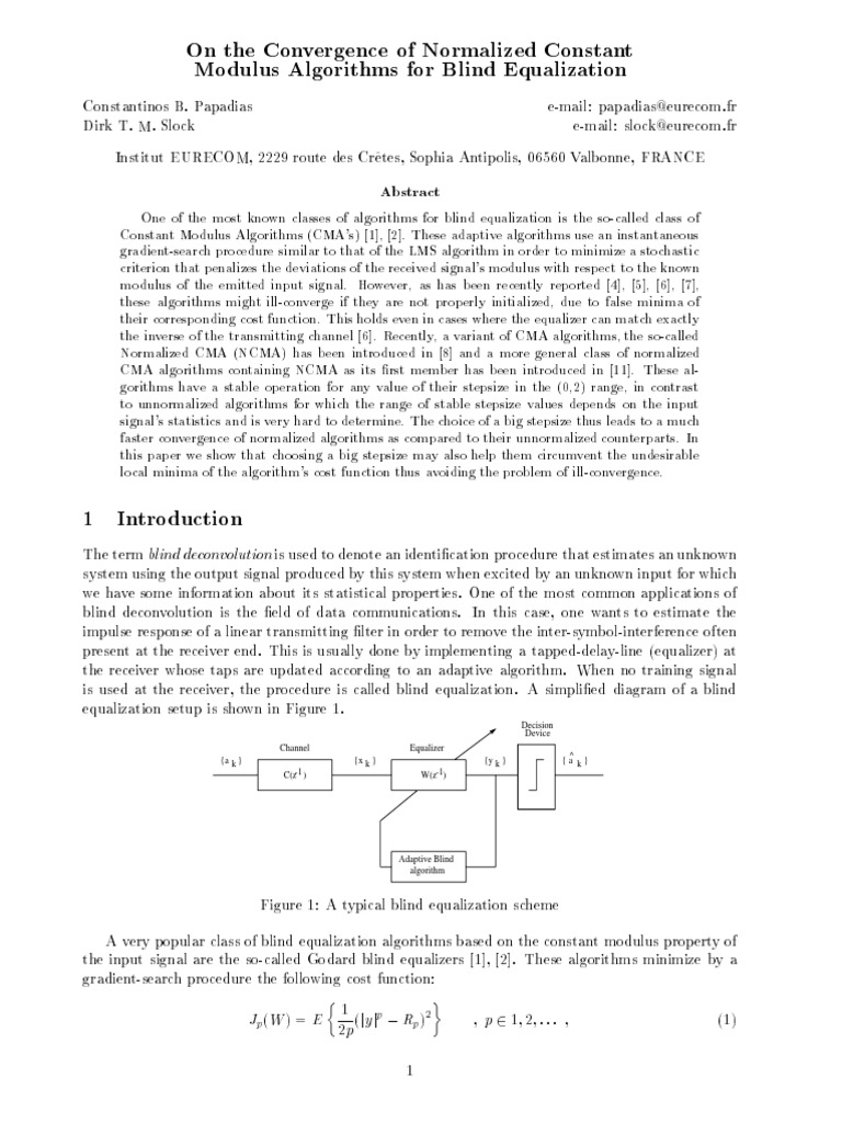 Normalized Constant Modulus Algorithms For Blind Equalization Pdf Loss Function Function