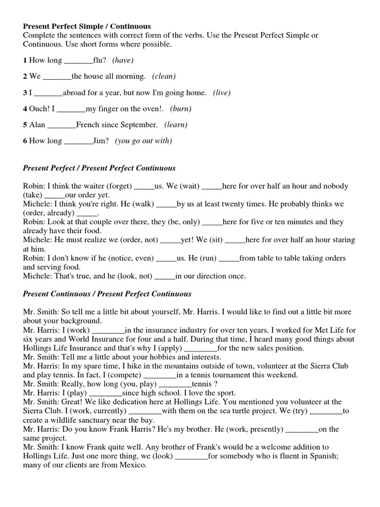 Present Perfect Simple Continuous | PDF | Languages