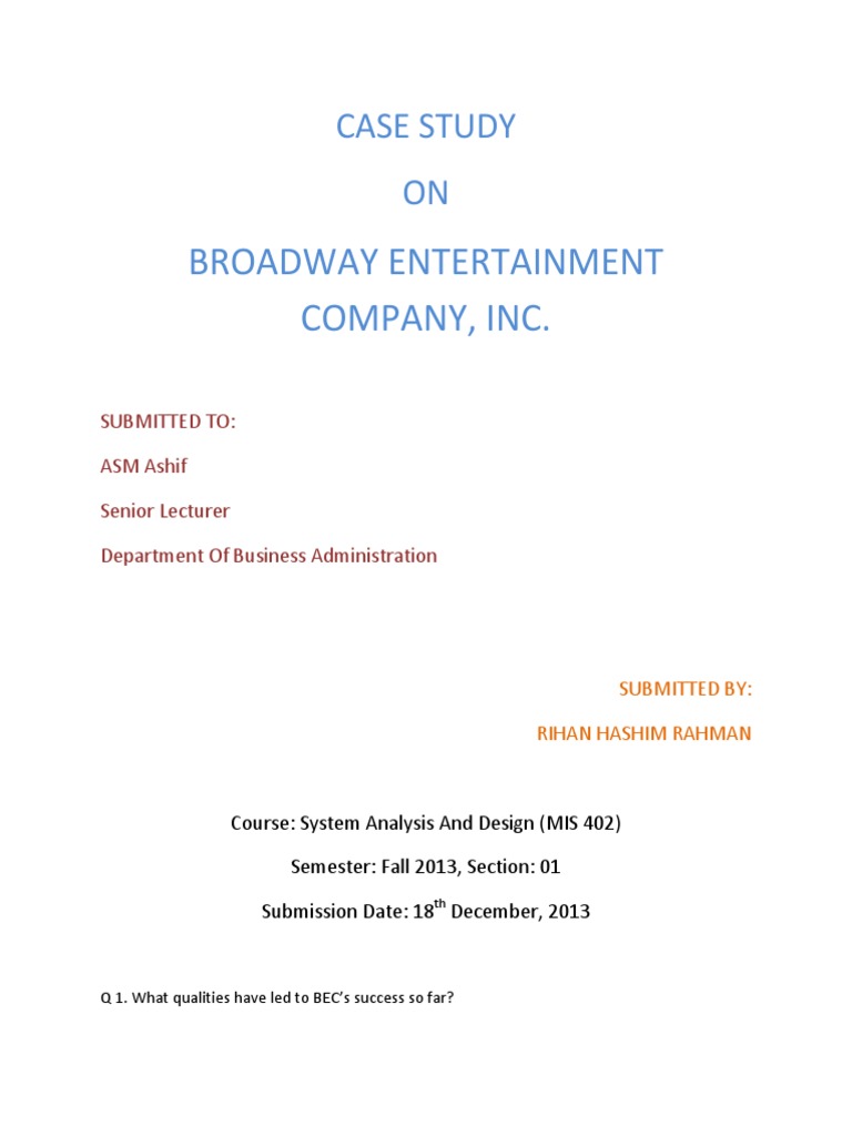 Broadway Entertainment Case Study Analysis | PDF | Information System ...