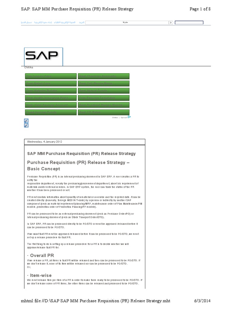 SAP SAP MM Purchase Requisition (PR) Release ST | PDF | Business ...