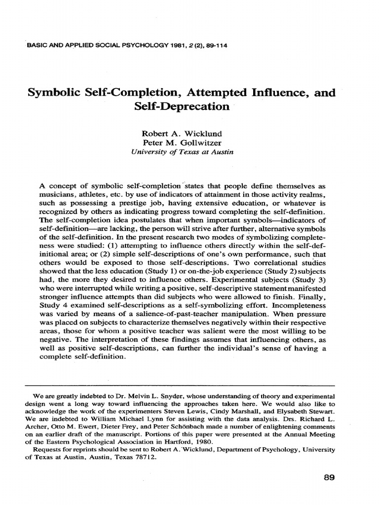 Symbolic Self-Completion and Self-Symbolizing Behaviors | PDF | Essays ...
