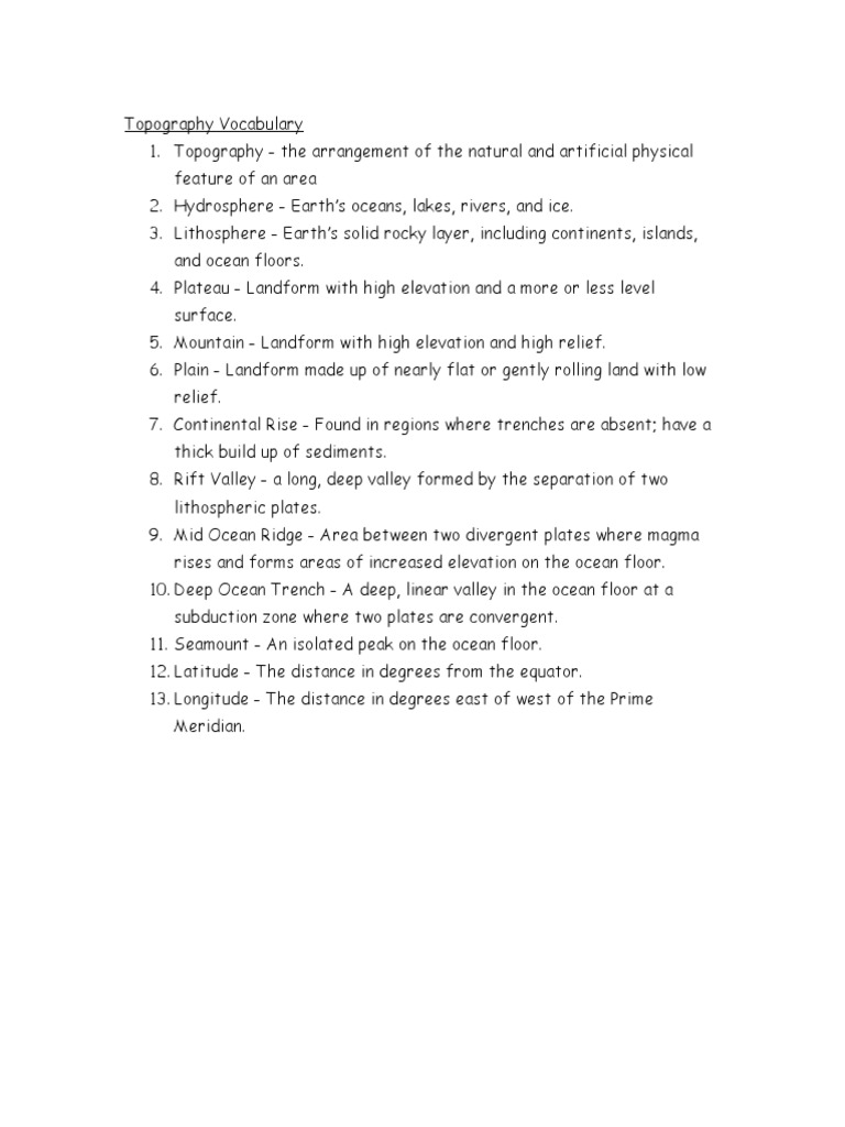Topography Vocabulary | PDF | Social Science
