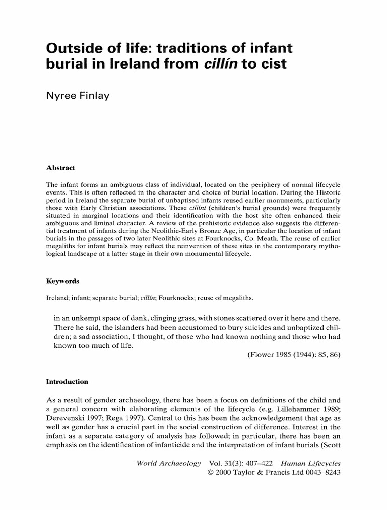 Outside of Life: Traditions of Infant Burial in Ireland From Cillin To ...