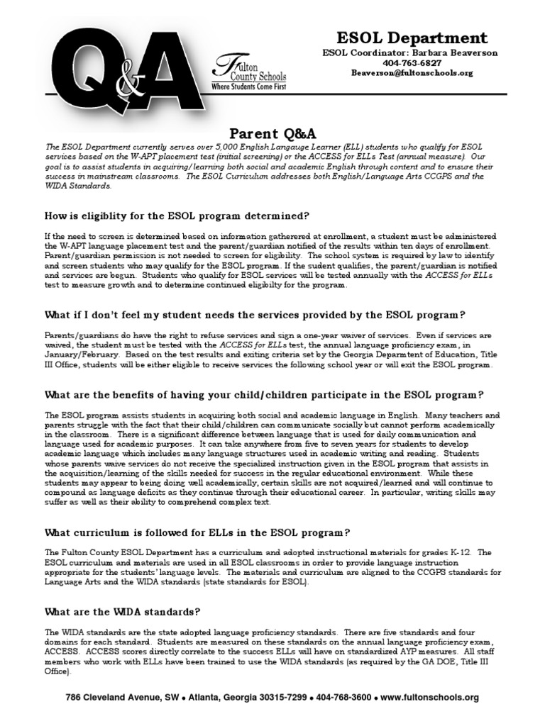 Esol Parent Q and A - July 2012 | PDF | English As A Second Or Foreign ...