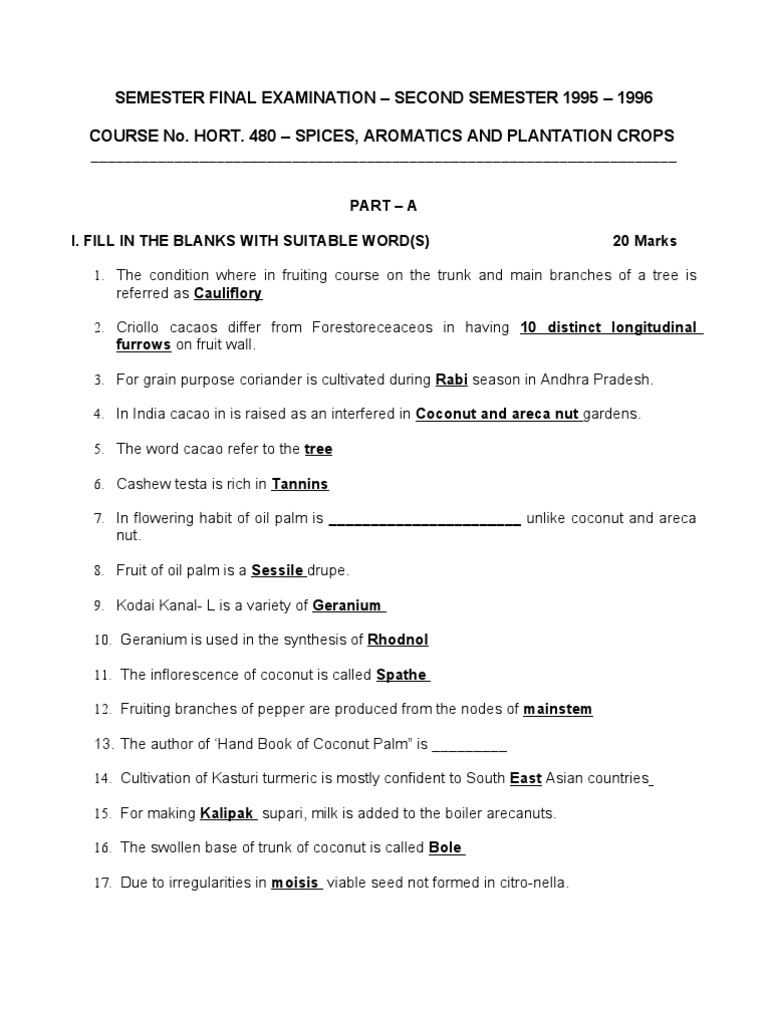Spices and Plantation Crops Exam Guide | PDF | Spice | Coconut