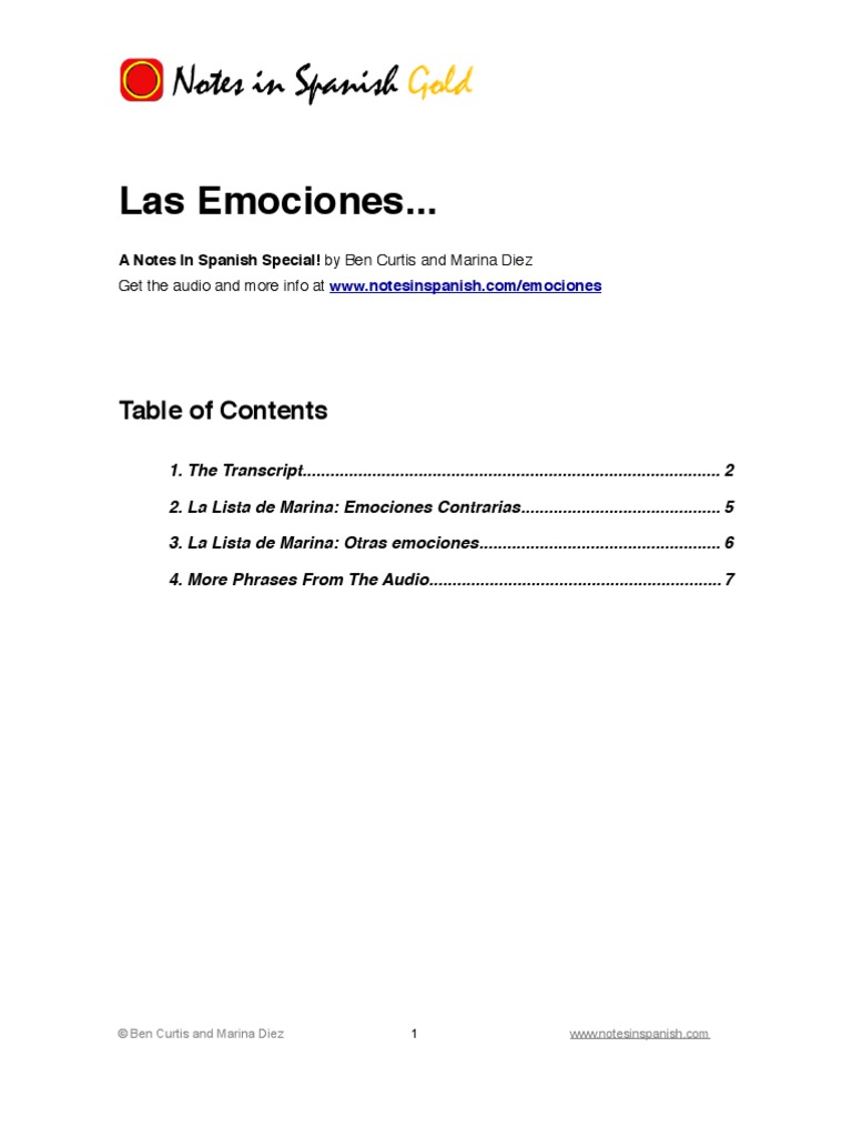 Emotions in Spanish, From Notes in Spanish | PDF