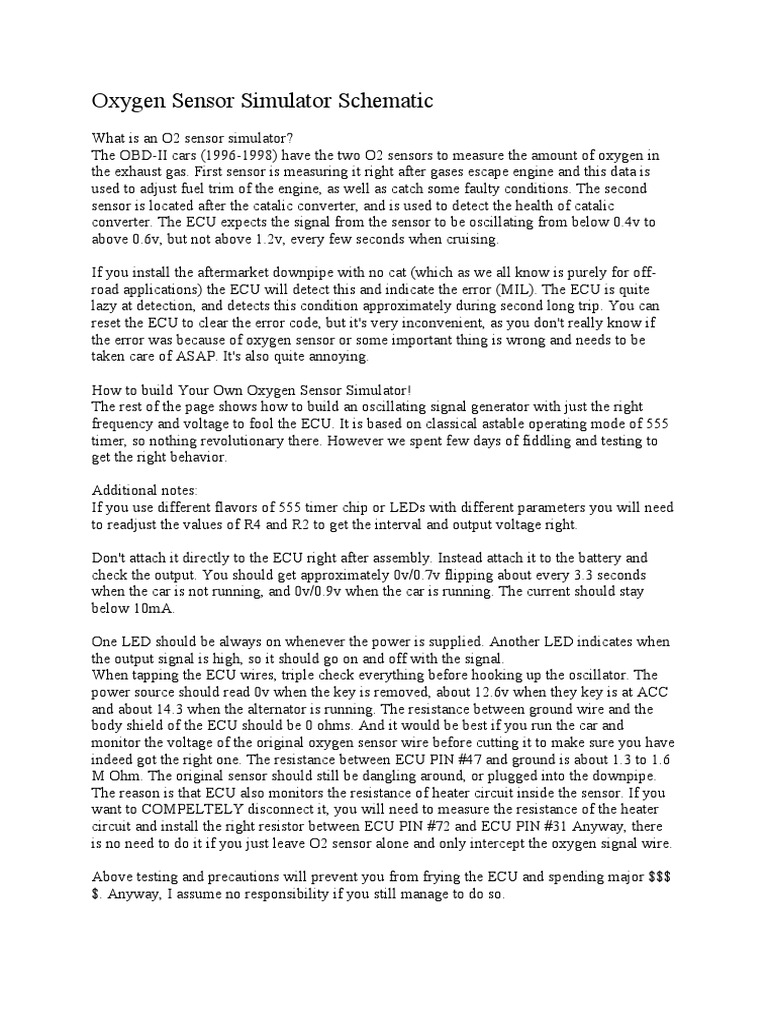 Oxygen Sensor Simulator Schematic | PDF | Components | Electricity