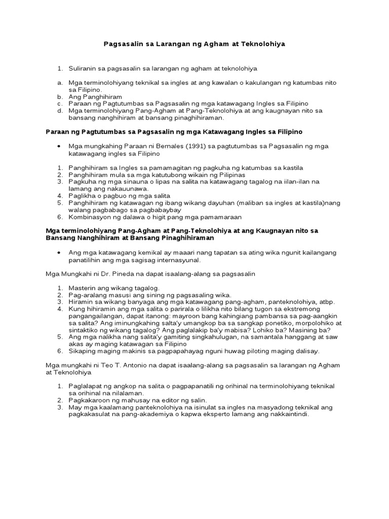 Handouts Pagsasalin | PDF