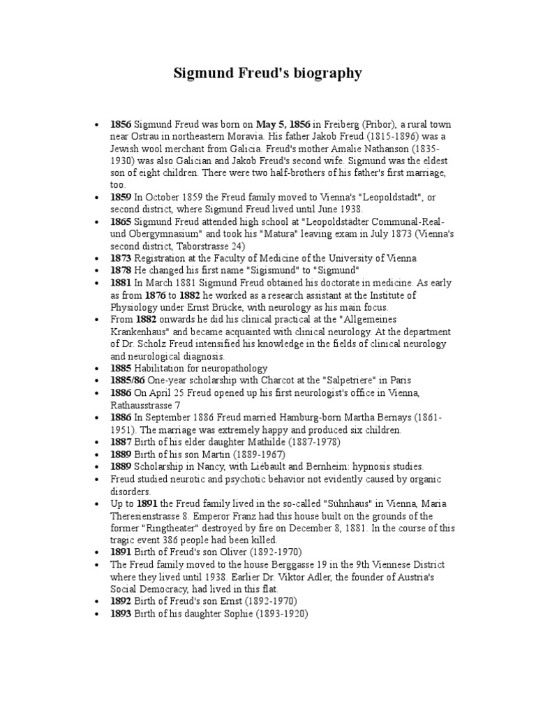Sigmund Freud Biography | PDF | Sigmund Freud | Psychoanalysis