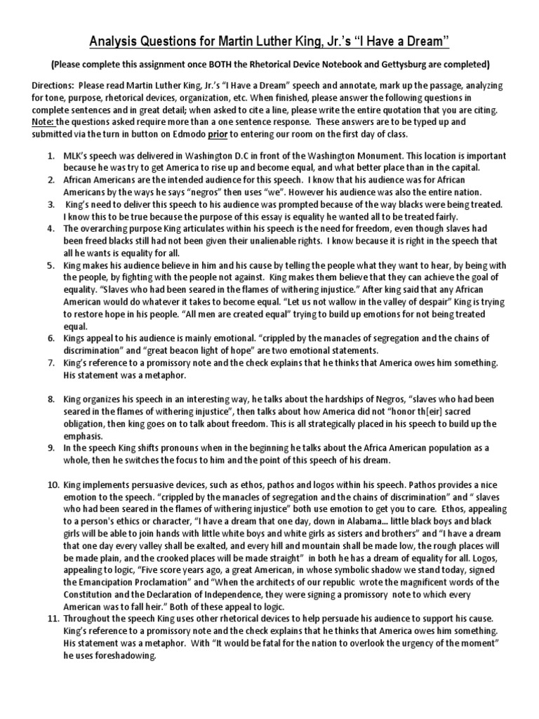 Analyzing MLK's "I Have a Dream" Speech | PDF | Society | Discrimination